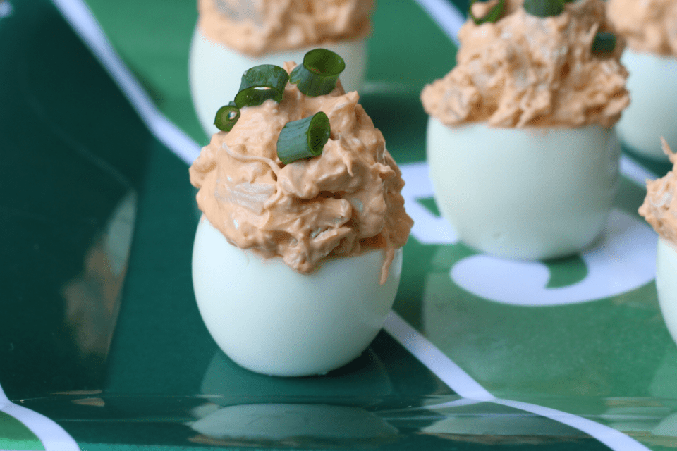 Buffalo Chicken Deviled Eggs - Ginger Casa