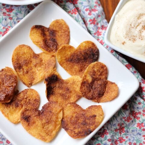 Air Fryer Heart Shaped Cinnamon Sugar Chips with Cream Cheese Dip ...