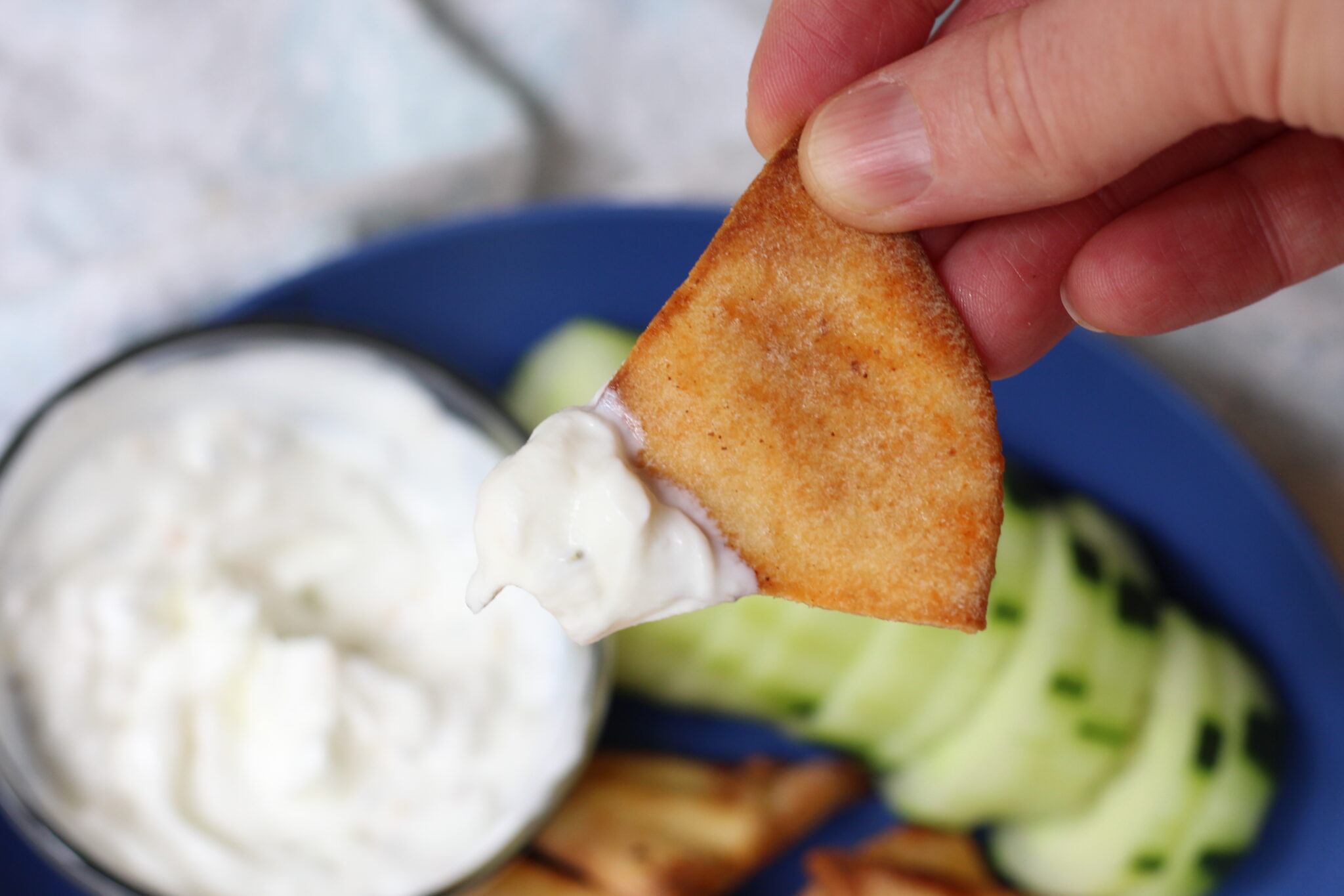 Hot Honey Pita Chips in the Air Fryer with Homemade Tzatziki - Ginger Casa