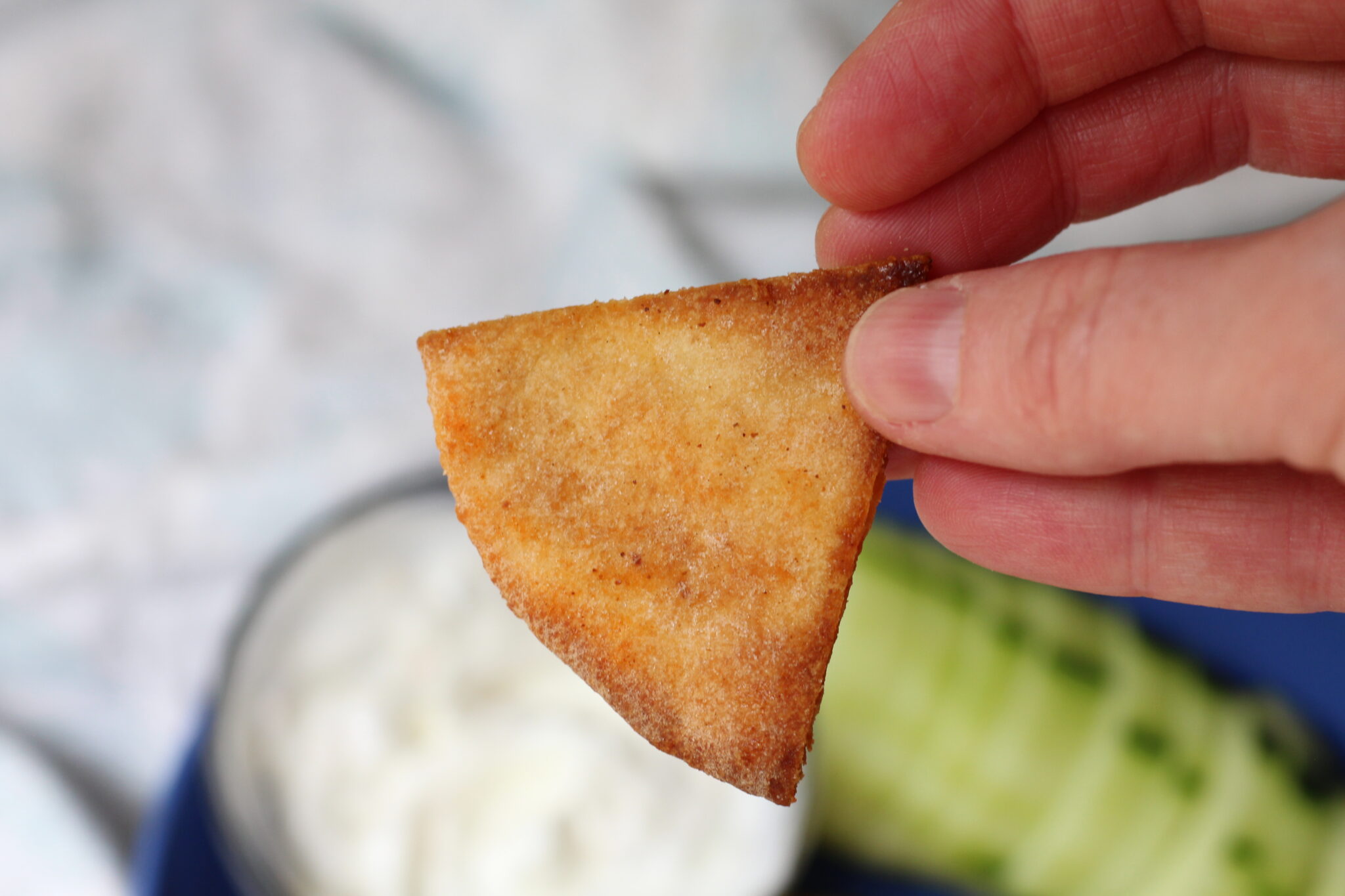 Hot Honey Pita Chips in the Air Fryer with Homemade Tzatziki - Ginger Casa